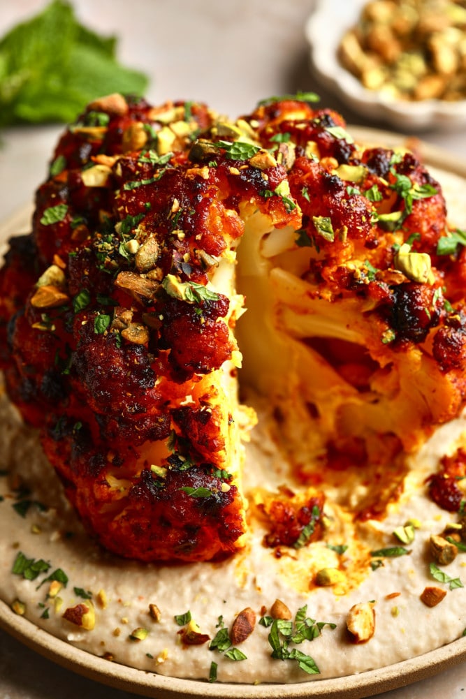 Whole Roasted Cauliflower with Harissa Glaze and White Bean Puree ...